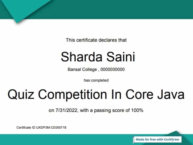 Core Java Free Certificate Online | Java Verified Certificate | Free ... Core Java Free Certificate Online | Java Verified Certificate | Free ...